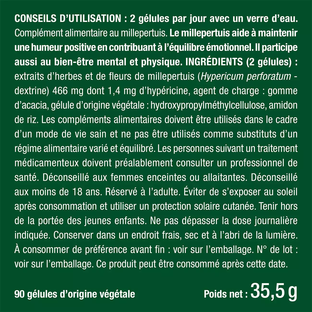 Complément alimentaire millepertuis en gélules